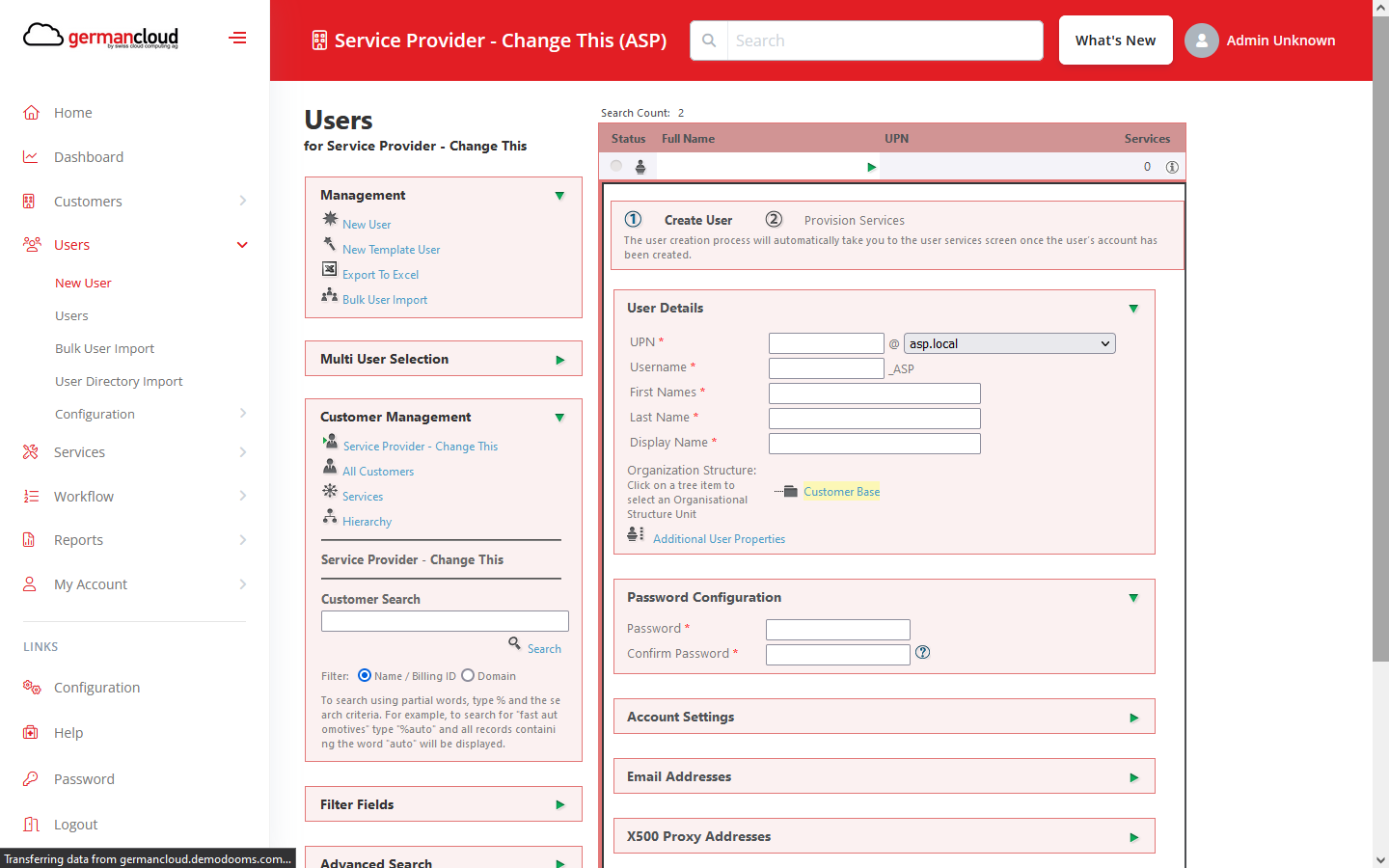 German_cloud - Atria Web interface